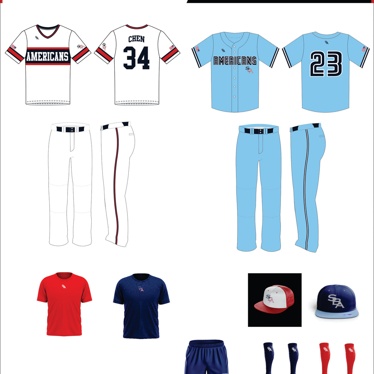 SHOWCASE BASEBALL ACADEMY UNIFORMS PACKAGE AMERICANS – SBA THREAD